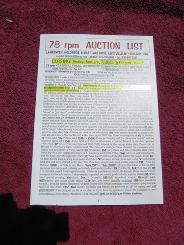 Last HOLDRIDGE RECORD AUCTION Catalog 2022 Classical Opera Singers ...