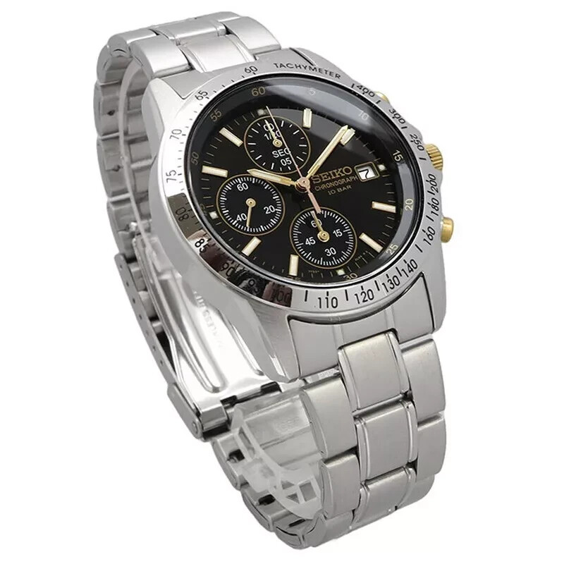 Seiko Spirit SBTQ043 Black Dial Stainless Steel Chronograph Quartz Men ...