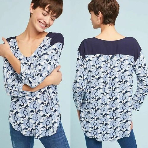 Anthropologie Fall Foliage Blue Tunic Blouse Size XS New With Tags ...