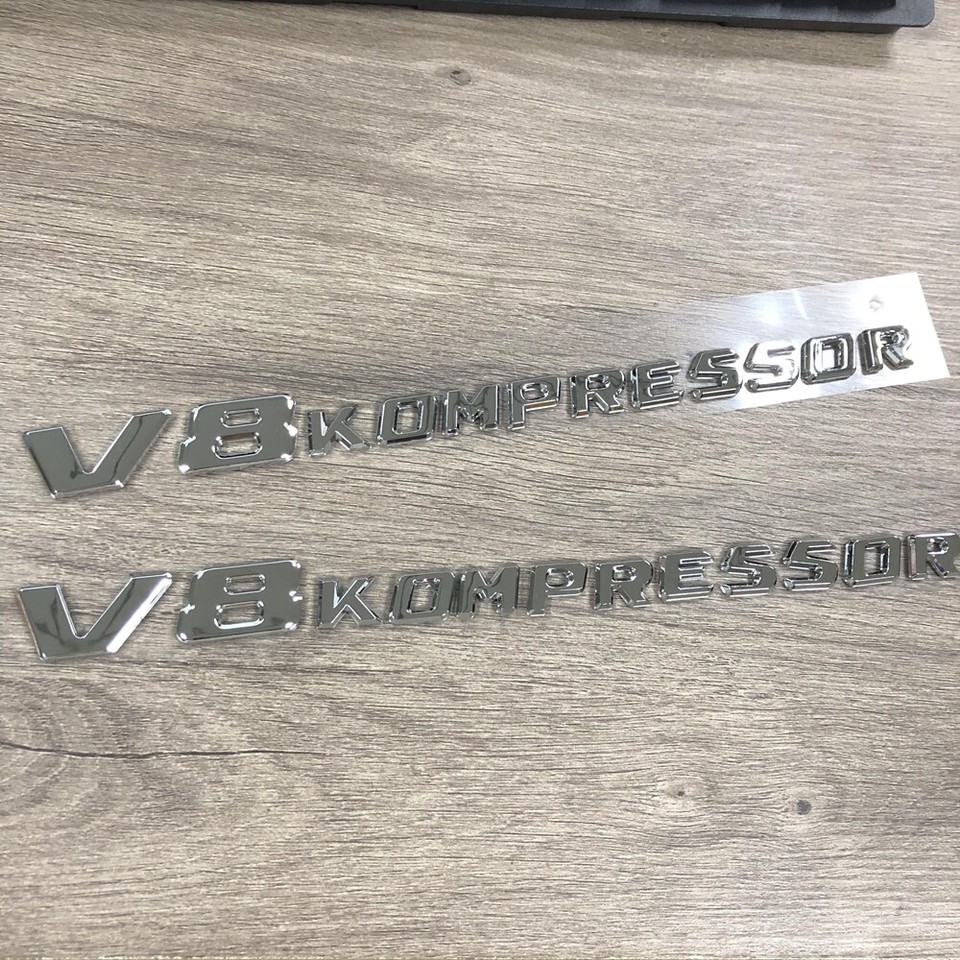 2x Chrome Silver Letter V8 KOMPRESSOR Emblem Side Fender Badge Sticker ...