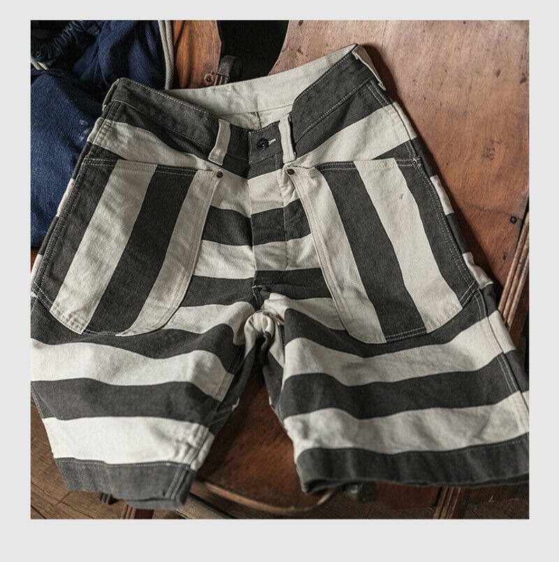 NON STOCK Retro Black White Prison Striped Shorts Men's Relaxed Fit ...