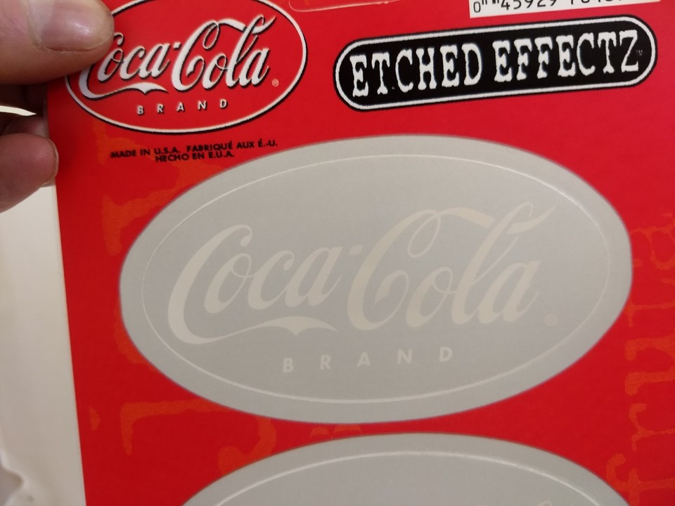 4 Sets of 2 - 8 Coca-Cola Stickers w Etched Glass Effect Translucent ...