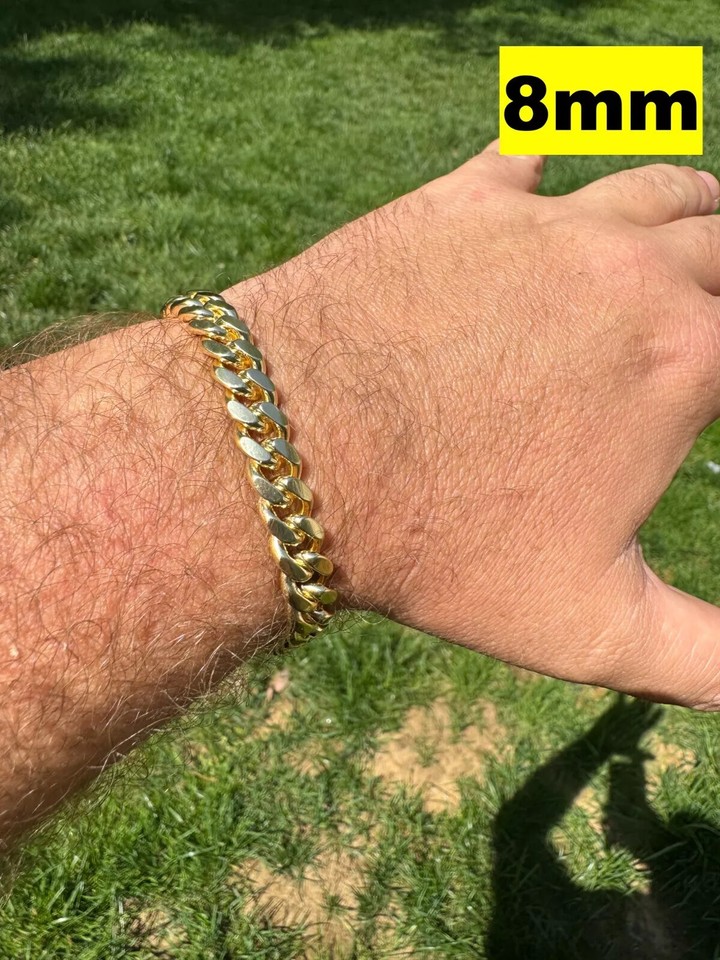 Miami Cuban Link Chain Bracelet 14k Gold Plated Solid 925 Silver Box ...