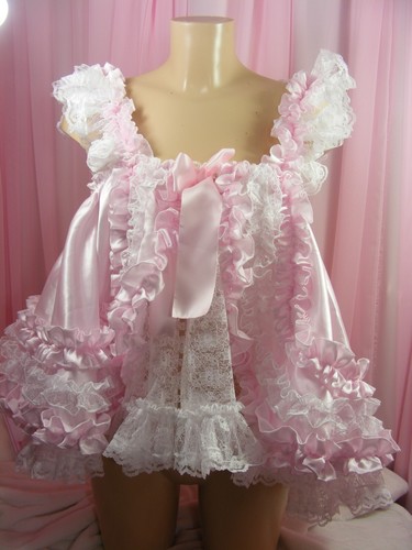 sissy adult baby white pink lace frilly ruffled baby doll nightie ...