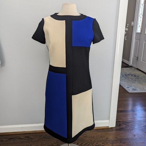 NEW Women's Weill Colorblock Black White Royal Blue Dress Size 8 Wool ...