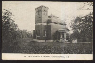 Postcard CRAWFORDSVILLE Indiana/IN General Lew Wallace Library Bldg ...