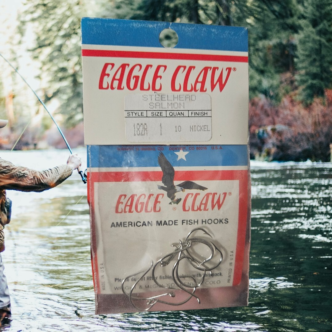 5 Packs Eagle Claw Steelhead Salmon Hooks 1/0 182A Nickel 8 Fish Hooks ...