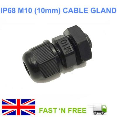 M10 BLACK NYLON CABLE GLAND IP68 WITH LOCKNUT & WASHER FOR 3 TO 6MM ...