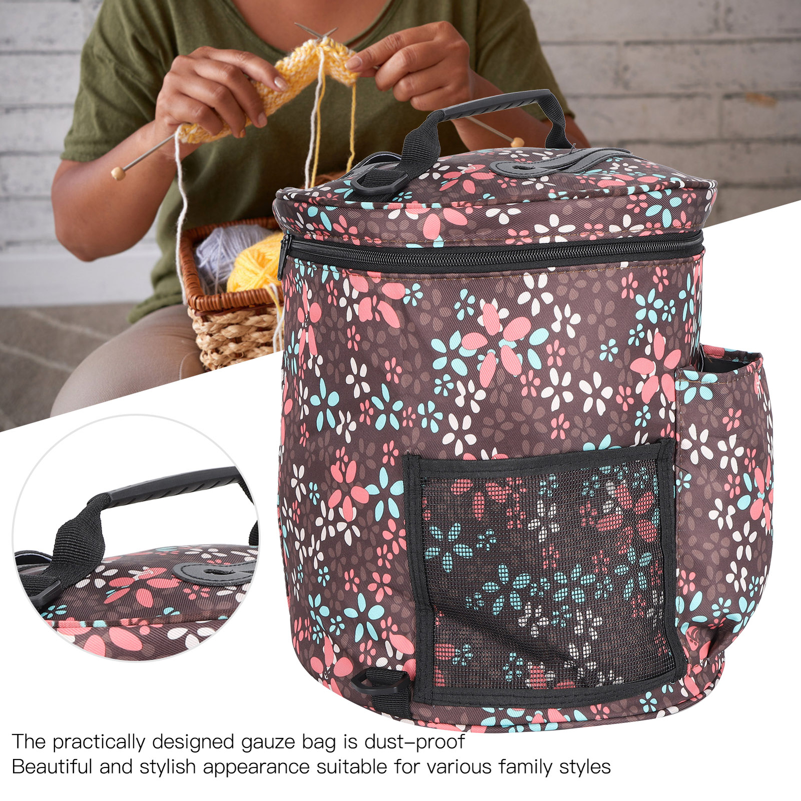 Wool Storage Bag Cylindrical Printed Yarn Holder DIY Knitting Organizer ...