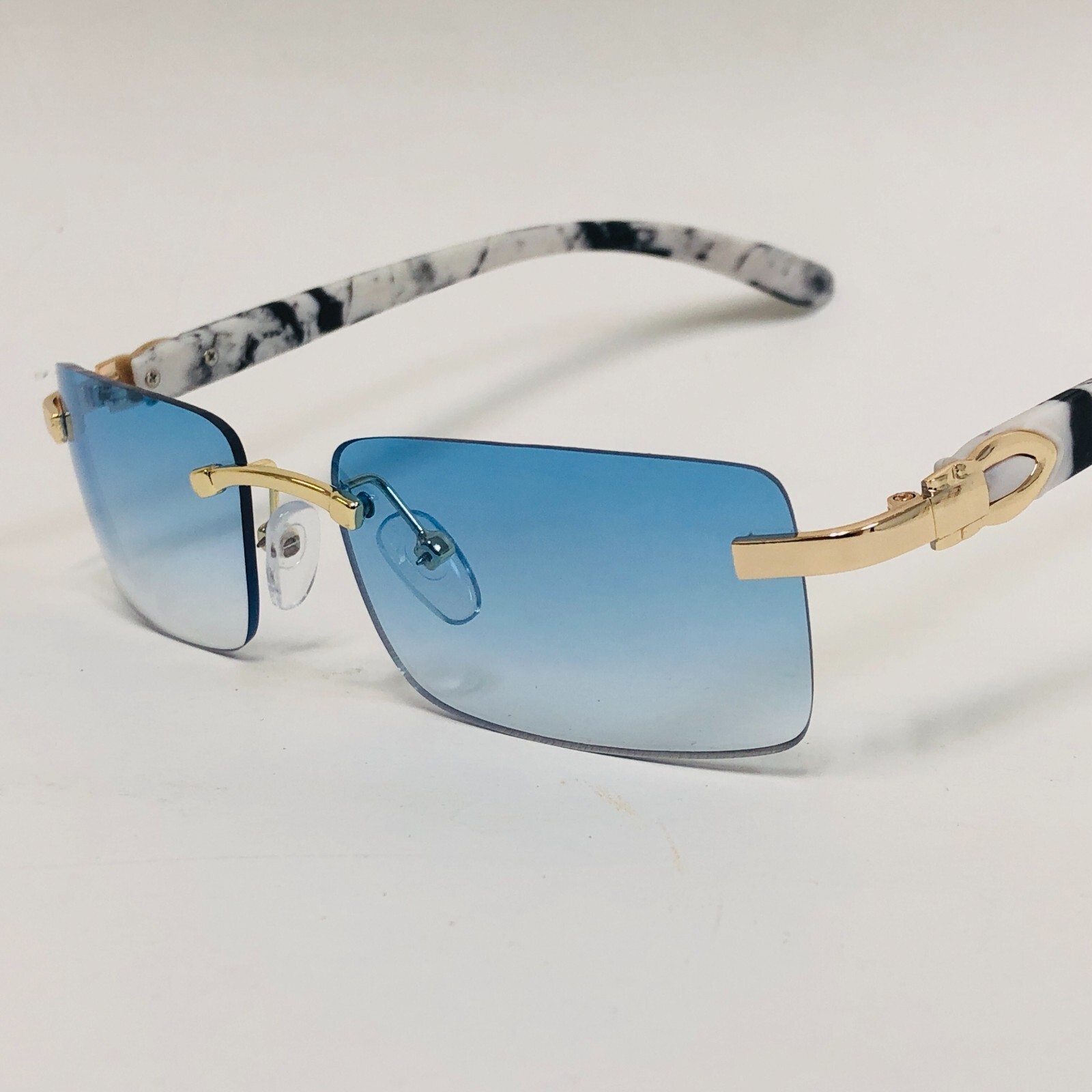 Black Tint Mens Rectangle Luxury Hip Hop Fashion Gold Frame Rimless ...