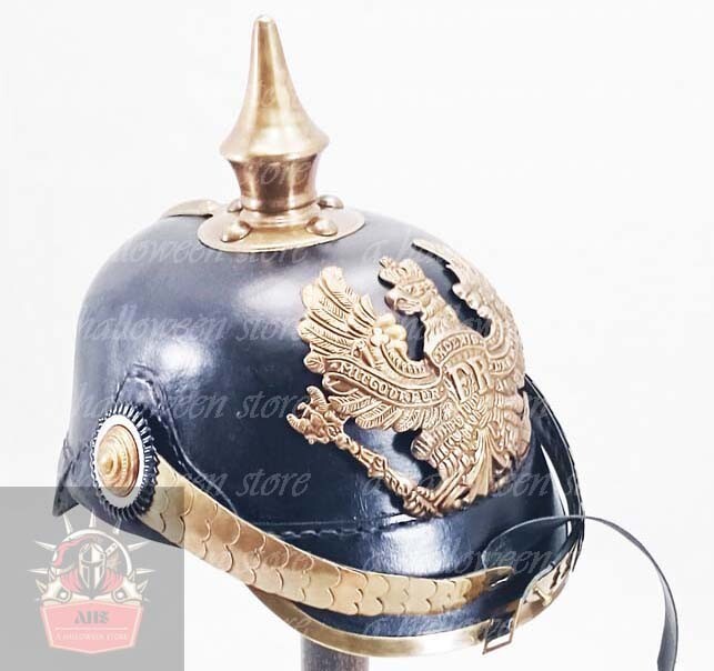 German Prussian Officer Leather Pickelhaube Helmet WW1 WW2 Spiked LARP ...