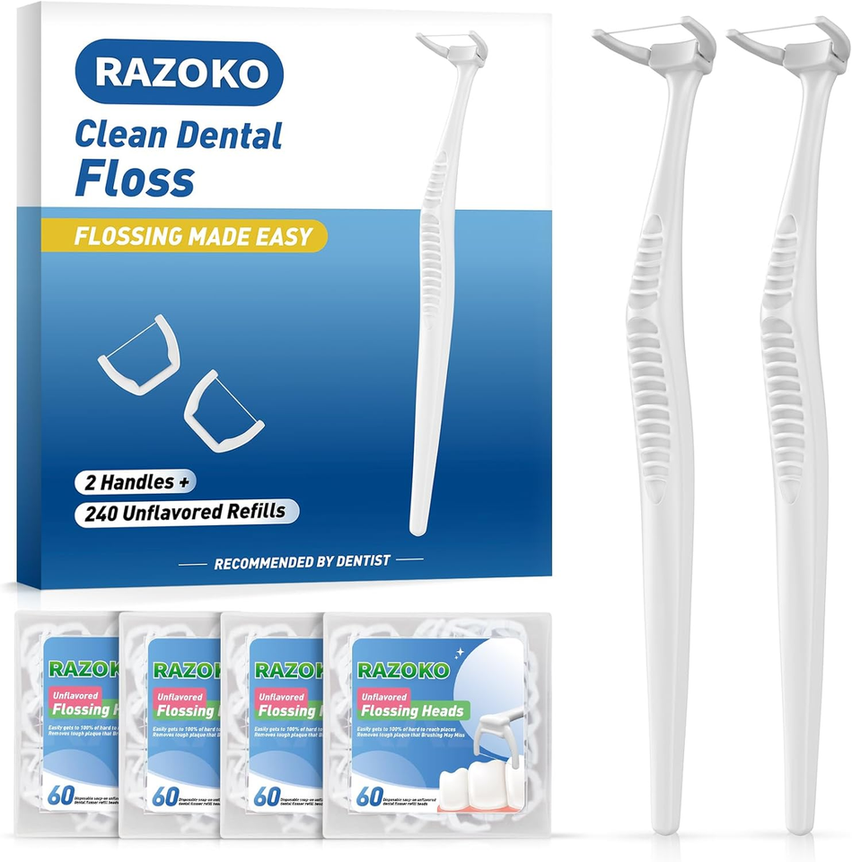 RAZOKO Ultimate Flosser Kit, Clean Dental Floss Picks (2 Handles & 240 ...