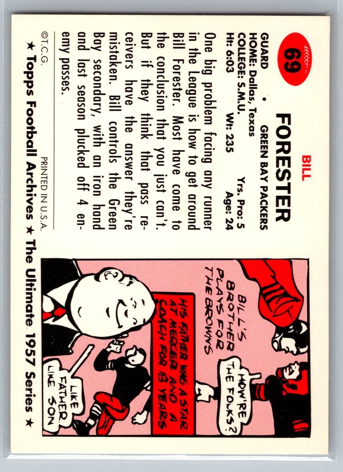 1994 Topps Archives 1957 Football #69 Bill Forester Green Bay Packers ...