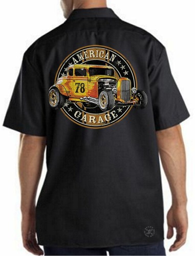 American Garage Work Shirt Mechanic ~ Hot Rat Rod ~ Chop Shop Car Guy ...