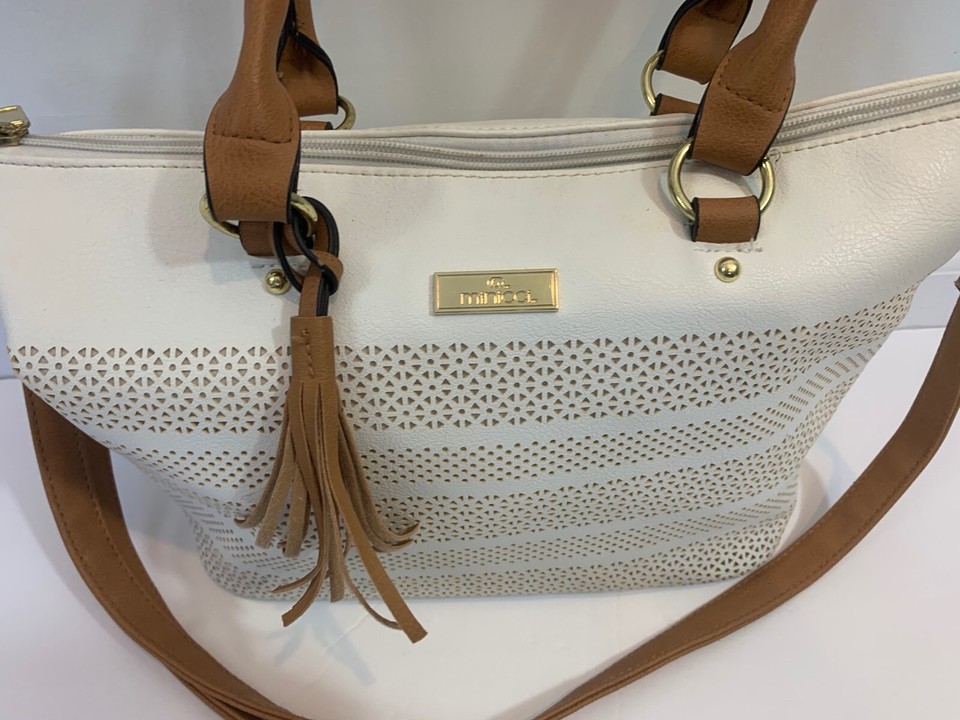 Minicci White Tan Tassle Laser Cut Shoulder Handbag | eBay