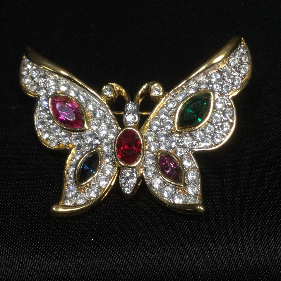 Rhinestone Butterfly Brooch Pave Set Clear Colored Rhinestone Crystal ...