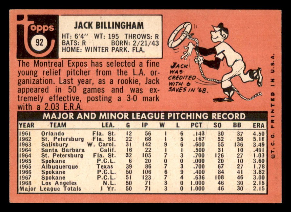 1969 Topps #92 Jack Billingham Set Break | eBay