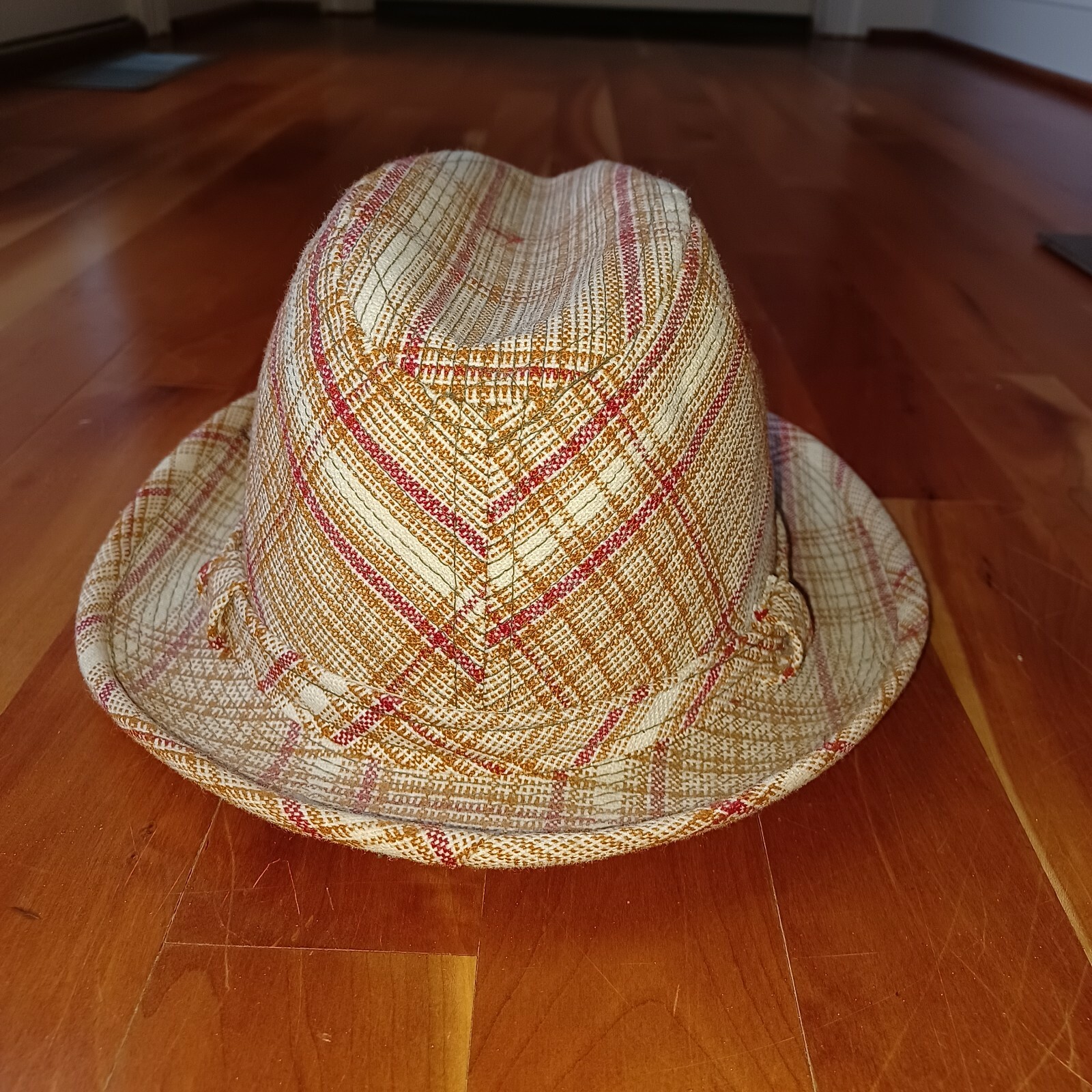 Vintage Tweed Fedora Hat Tartan Plaid Pattern Red Ivo… - Gem