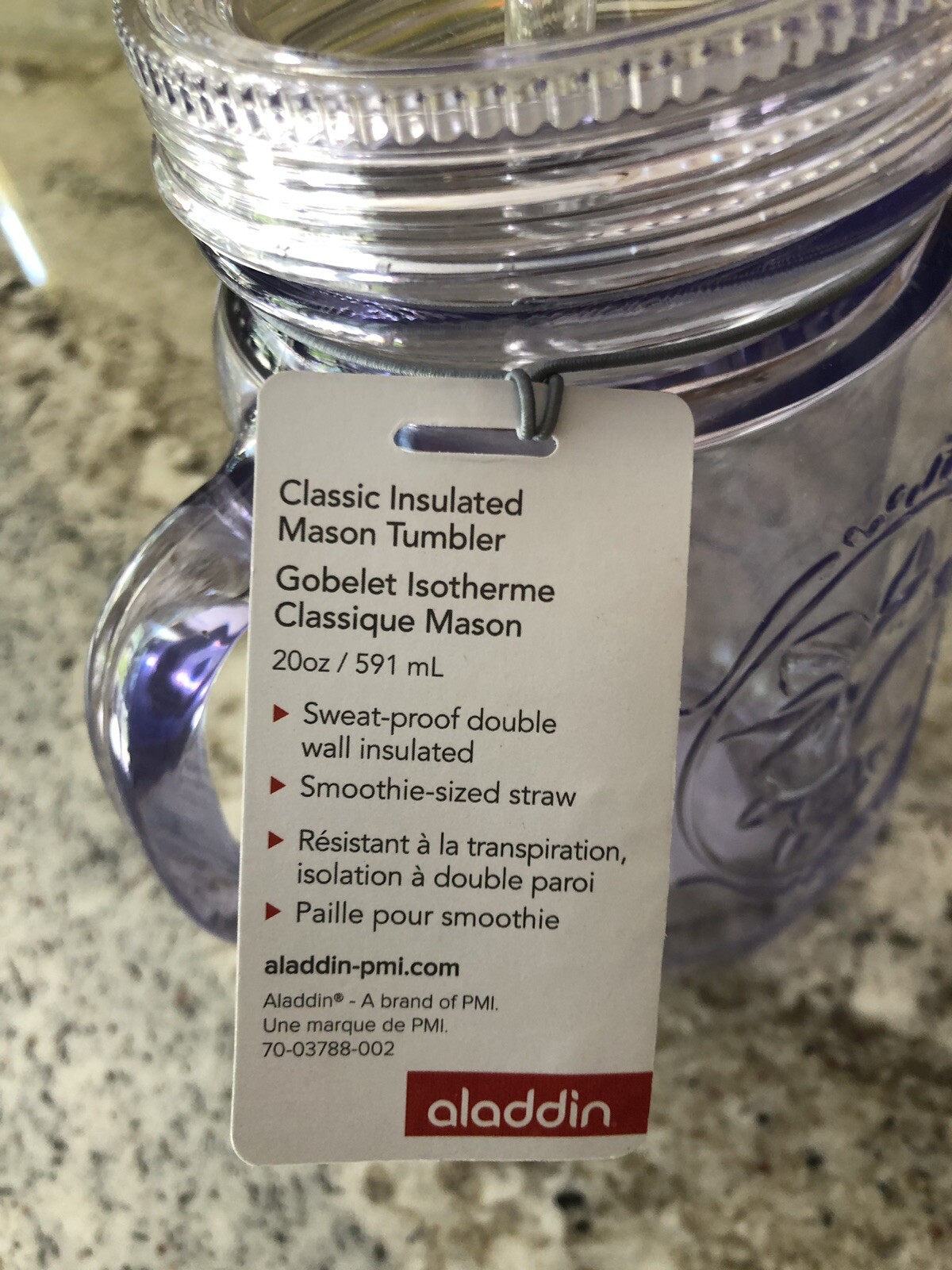NEW Aladdin Clear Insulated Mason Jar Tumbler Travel Mug With Straw ...
