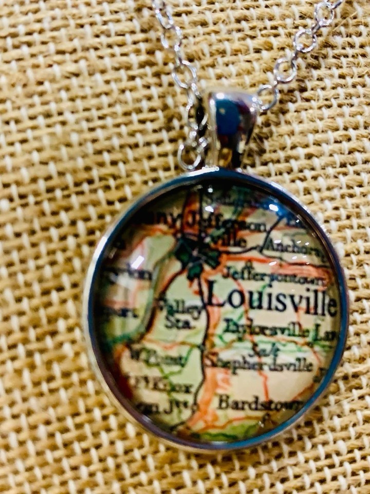Kentucky State Map Necklace Silver 22” Adjustable Chain Louisville ...