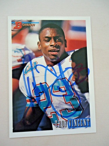Troy Vincent - 1993 Bowman Autographed Football card # 299 - Dolphins ...