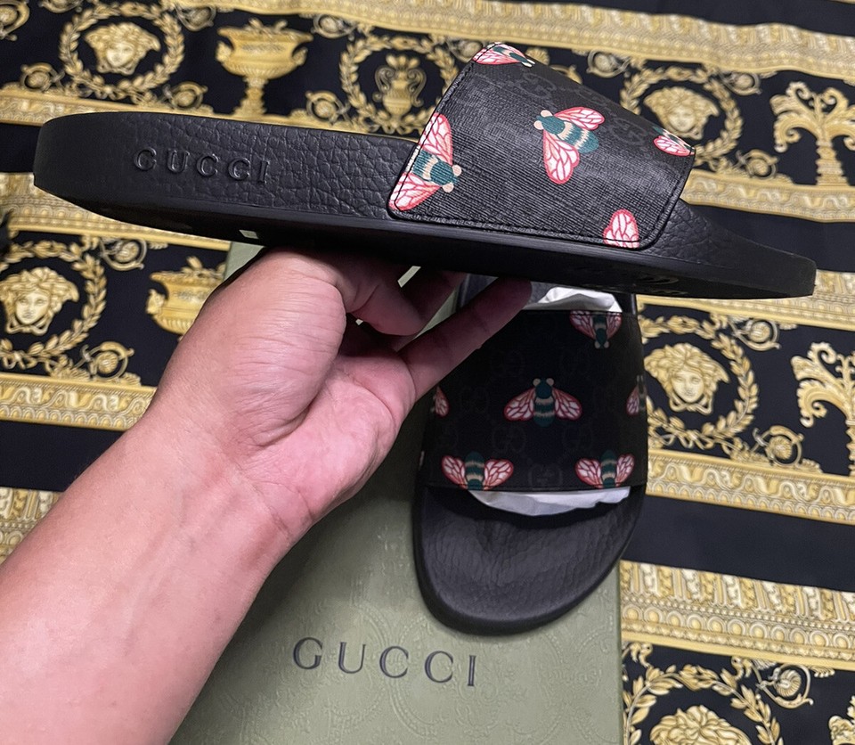 NEW IM BOX 100% AUTHENTIC GUCCI GG SUPREME H2O BEES SLIDES SANDALS G 8 ...