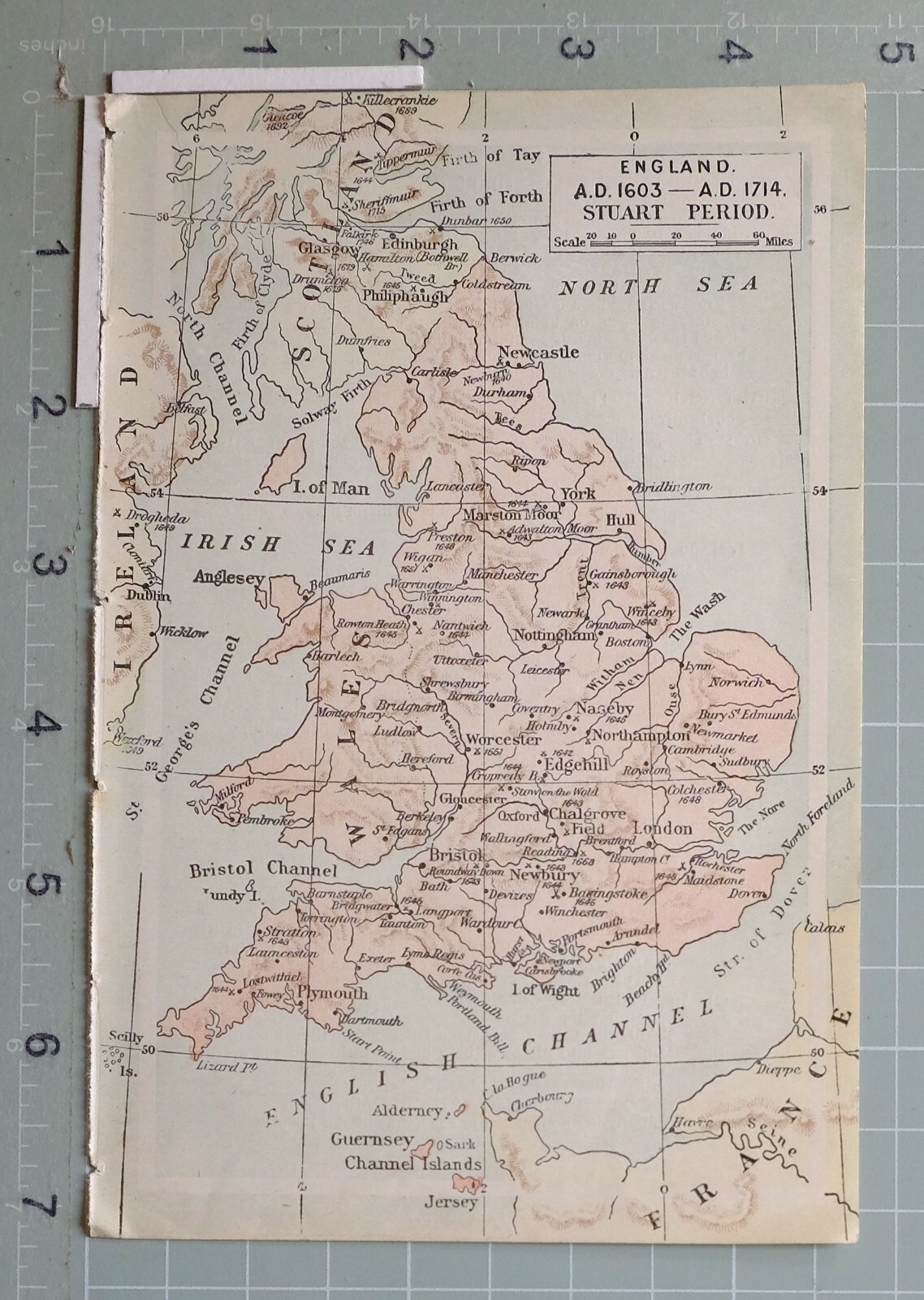 MAP ENGLAND 1603 AD - 1714 AD STUART PERIOD WORCESTER LONDON WALES ...