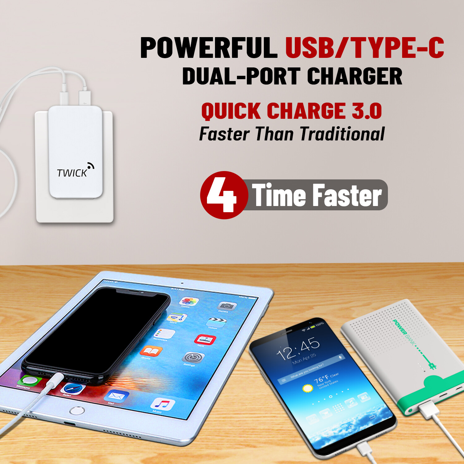 20W Ultra Slim Fast Charger Plug, Dual Ports, USB C PD & USB QC ...