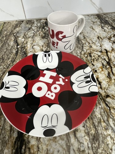 Disney OH BOY! Mickey Mouse Round Face Plate And Hug Me! Mug 2 Piece ...