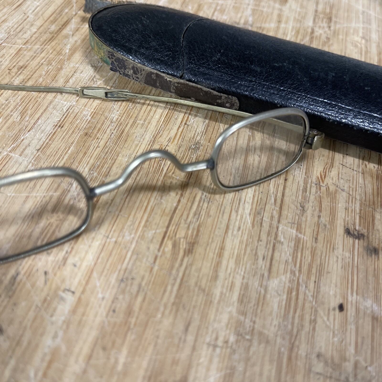 Antique 1800s Slider Wire Rim Eyeglasses Adjustable With Wood Case | eBay