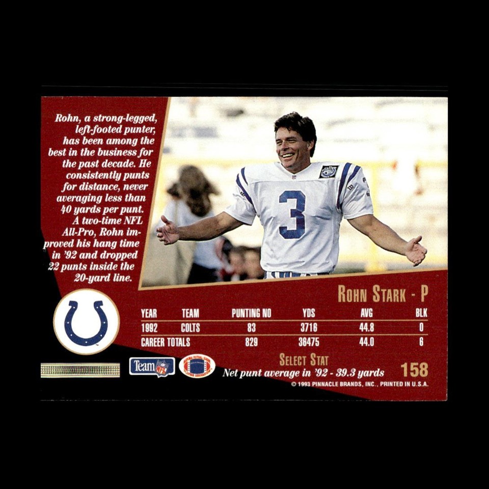 Rohn Stark 1993 Select Indianapolis Colts #158 R326E 33 | eBay