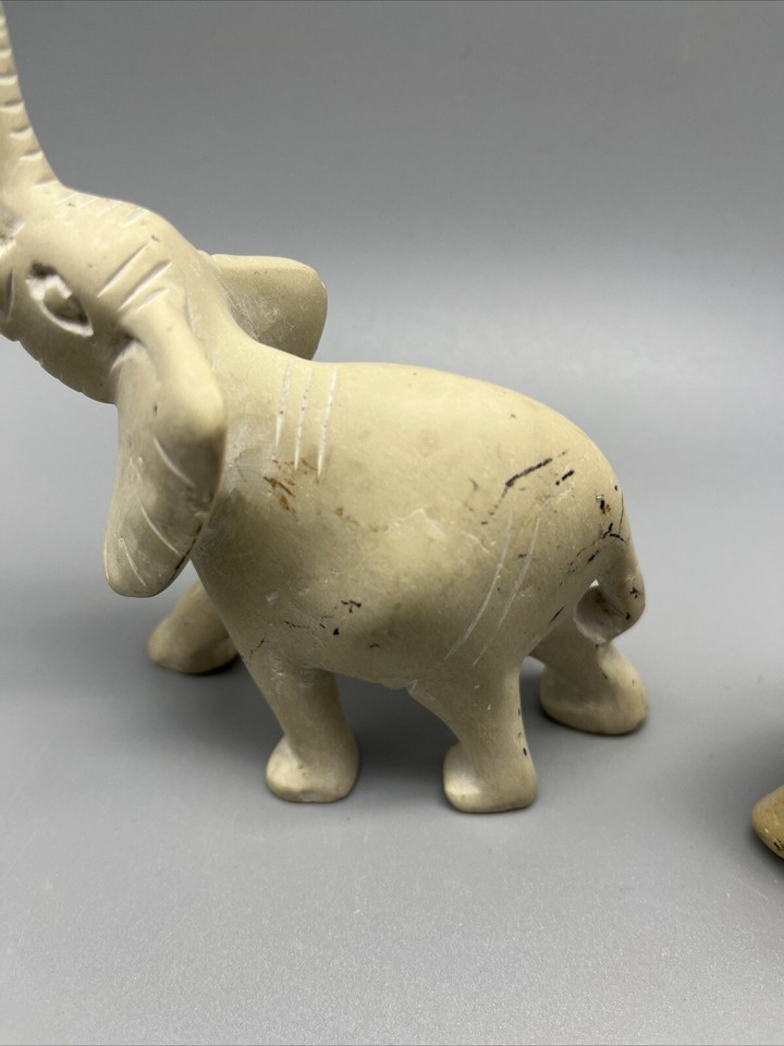 VTG Pair 2 Hand Carved Limestone Elephant Figurines Statue Decor | eBay