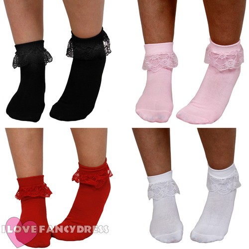 LADIES 1950'S BOBBY SOCKS ROCK N ROLL FANCY DRESS LACE TRIM FRILLY ...