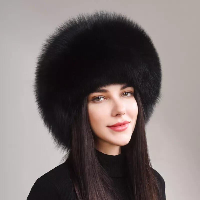 Womens Real Fox Fur Hat Russian Ushanka Hat Winter Warm Cossack Ski Cap ...