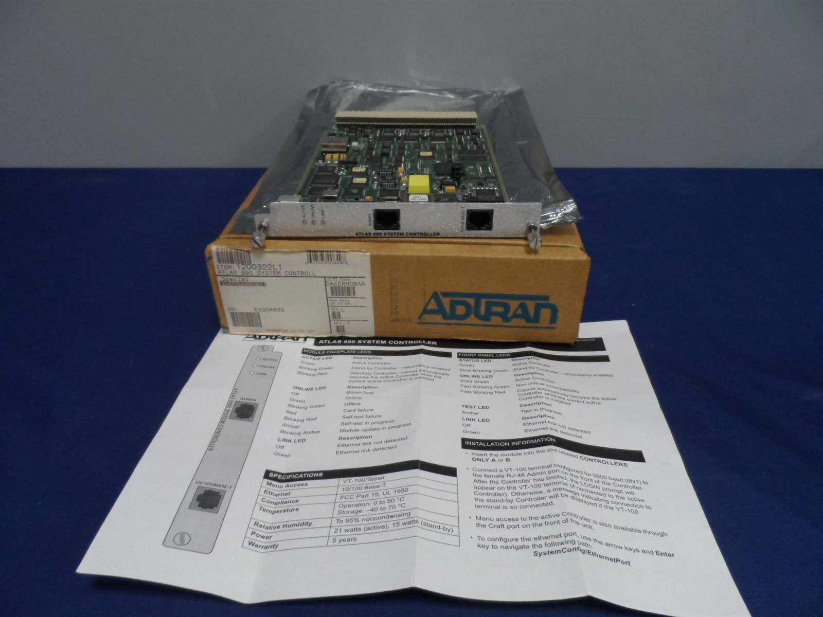 Adtran Atlas 890 System Controller Card 1200322L1 New Open Box Warranty ...