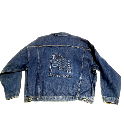 Vintage Tyca Embossed God Bless America Flag Denim Jean Jacket MADE IN ...