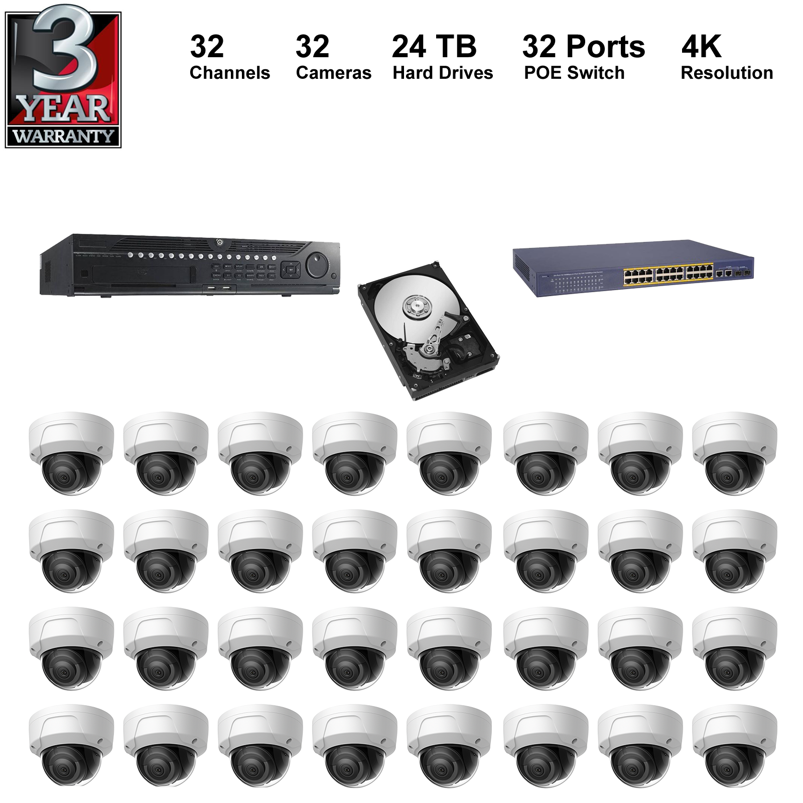 NVR Kit: 32Ch NVR+24TB HDD+4K Dome IP Camera+POE Switches ***Commercial ...