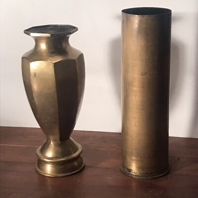 WW2 Trench Art Vase Pair 1943 105mm Octagonal And Original Brass | eBay