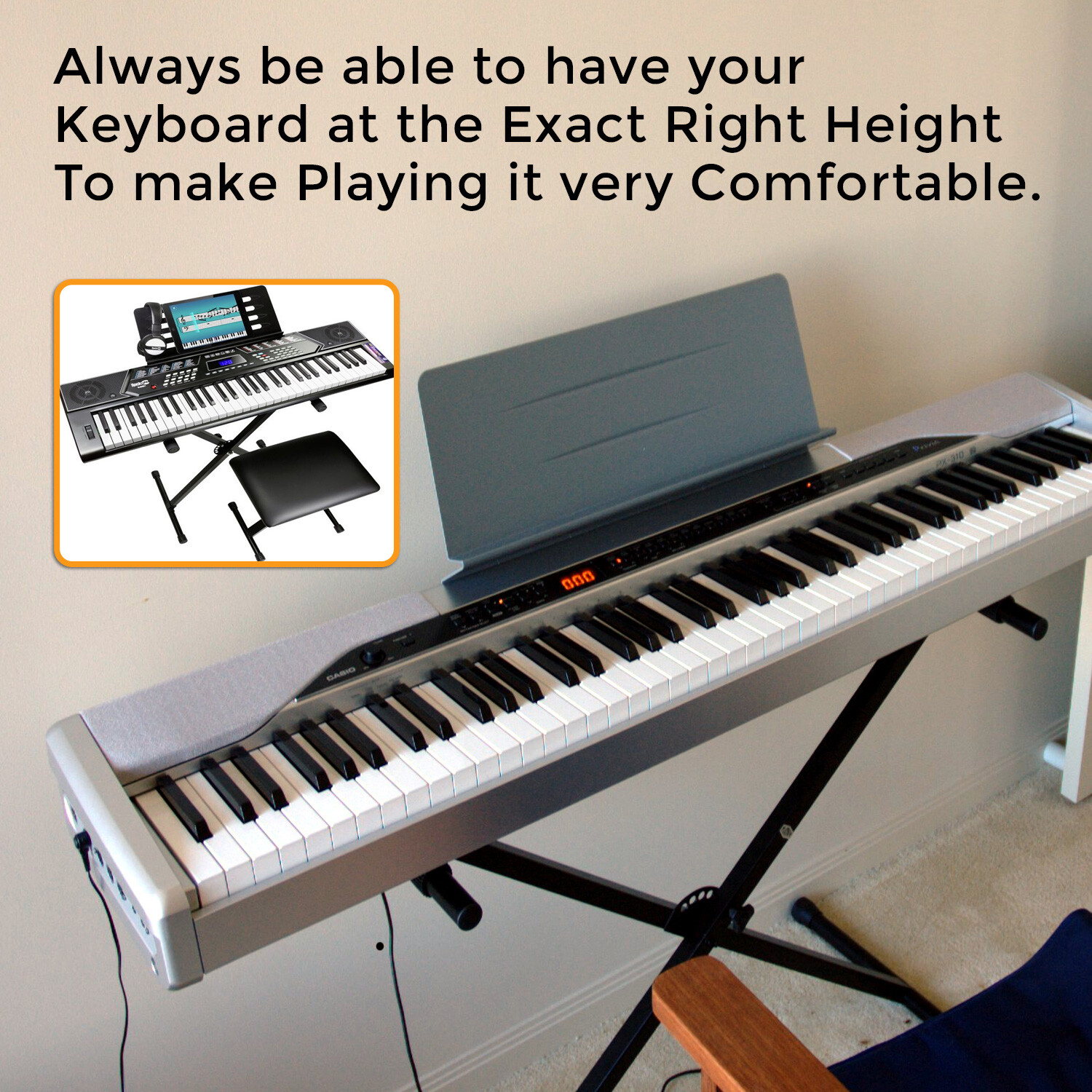 Height Adjustable Double Braced X Frame Music Piano Keyboard Stand ...
