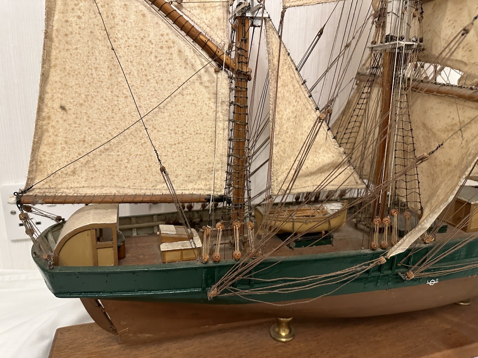 Antique Vintage sailing ship boat model Wooden hand made with sails ...