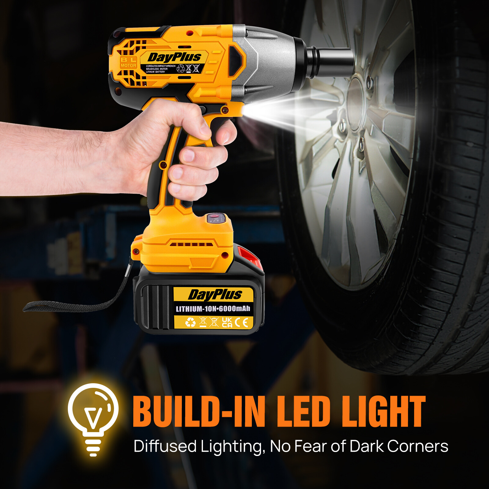 Cordless Impact Wrench Electric Driver Car Repair Wheel Nut Gun Li-ion ...