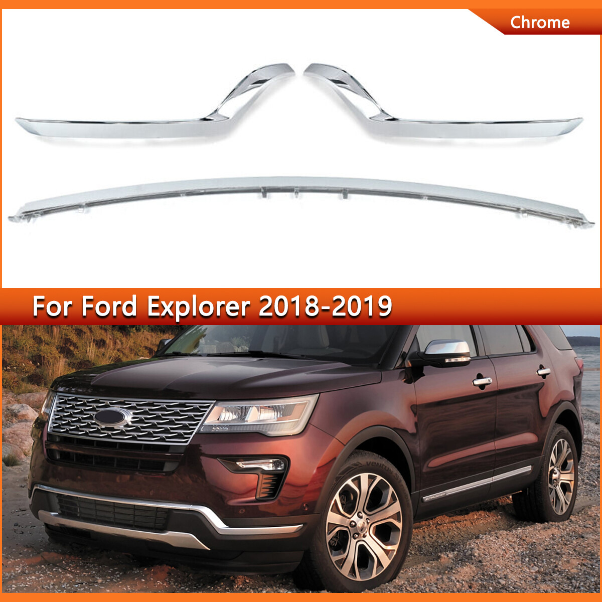 Front Lower Bumper Trim Moldings Kit Chrome For 2018-2019 Ford Explorer ...