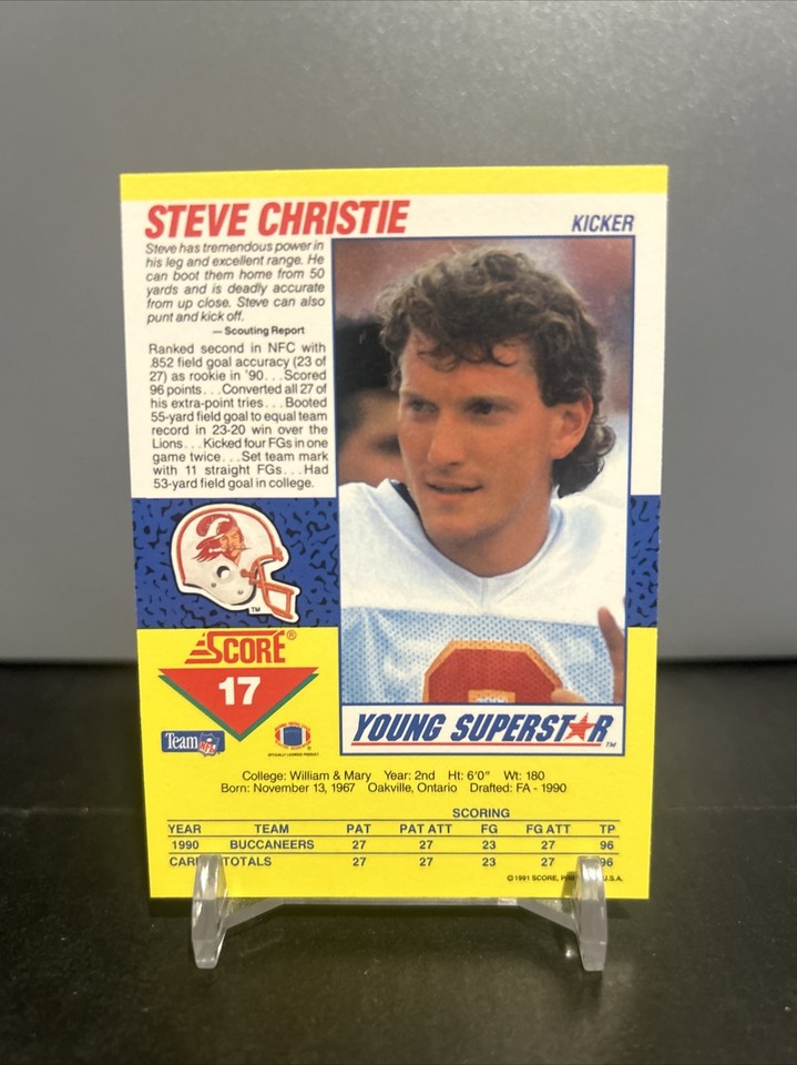 1991 Score Young Superstars Steve Christie Tampa Bay Buccaneers #17 | eBay