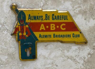 Vintage Alemite Brigadiers Club ABC License Plate Topper Original ...