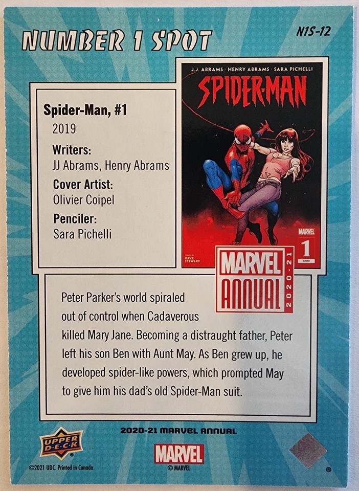 2020-21 Marvel Annual Trading Card UD Number 1 Spot Spider-Man N1S-12 ...