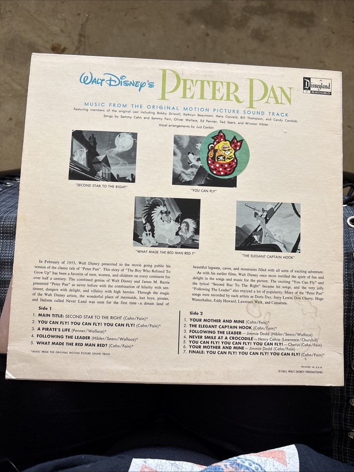 1963 LP Walt Disney's Peter Pan Album Disneyland 1206 Soundtrack ...