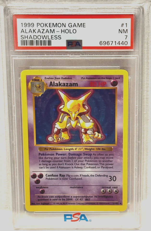 1999 POKEMON GAME BASE SET #1 ALAKAZAM HOLO SHADOWLESS PSA 7 NM CARD | eBay