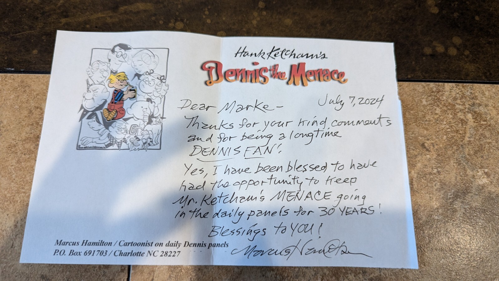 MARCUS HAMILTON HAND DRAWN SIGNED SKETCH DENNIS THE MENACE DRAWING ...