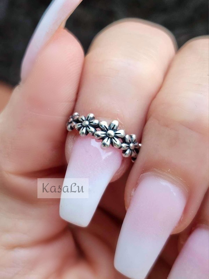 925 Flower Toe Ring Solid Sterling Silver Band Oxidized Toe Ring Adjustable | eBay