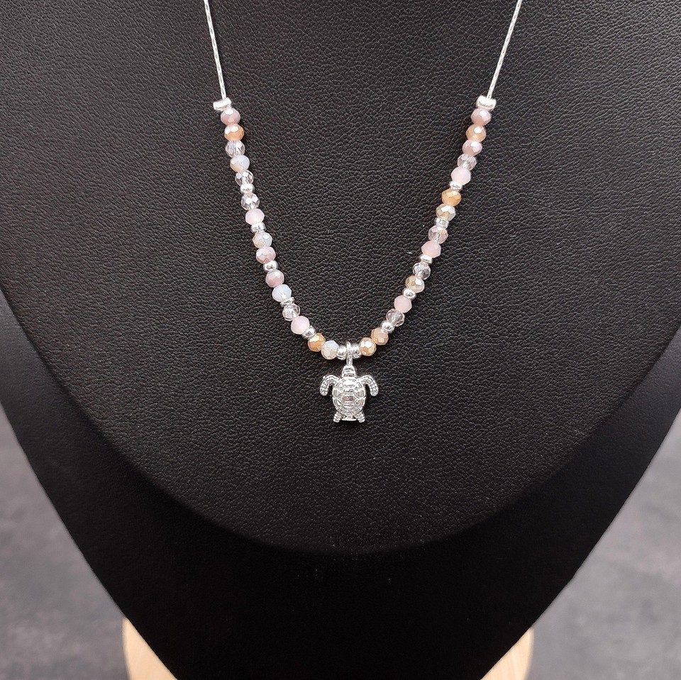 Sea Turtle Charm Necklace Pink Purple Orange Beads Silver Color (approx ...